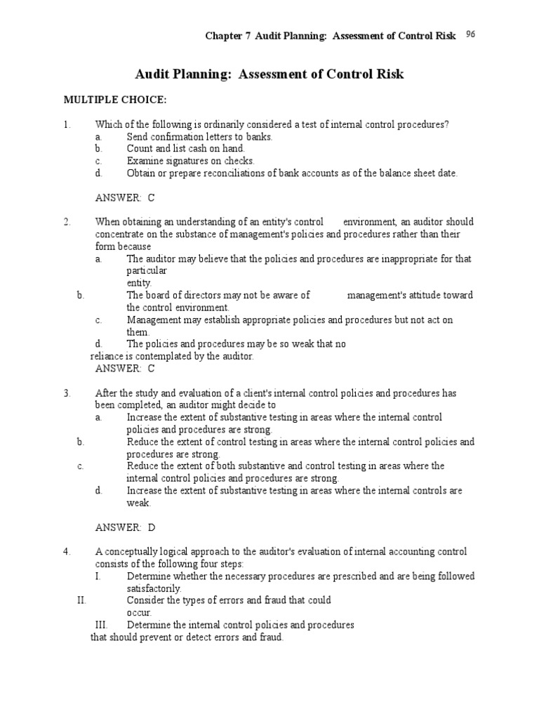 Audit Planning: Control Risk Assessment | PDF | Internal Control ...