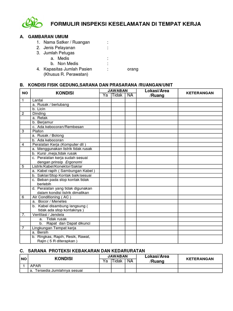 4b. Format Ceklis Inspeksi k3 Di Tempat Kerja As | PDF