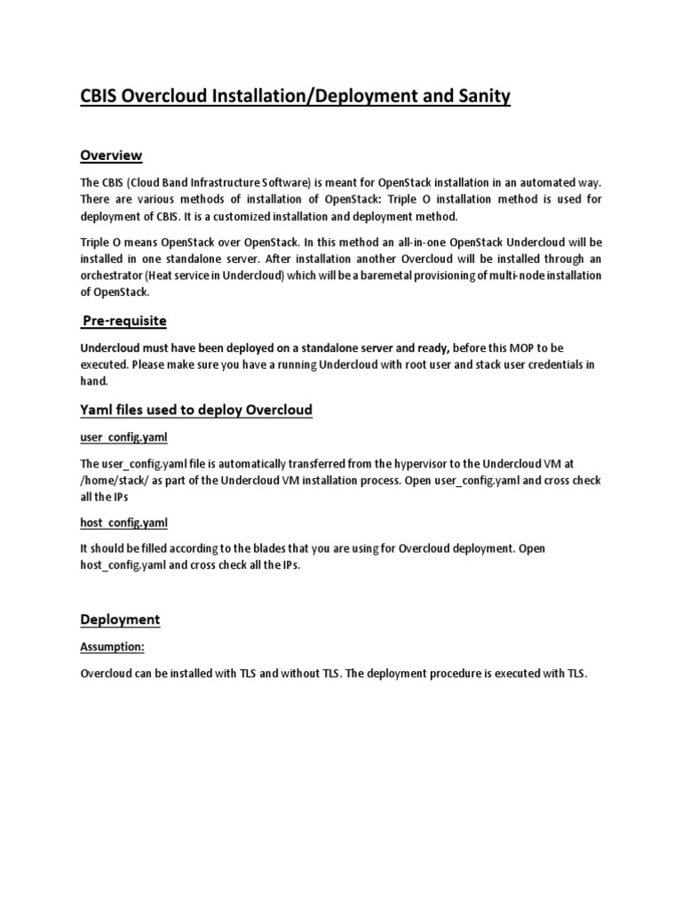 CBIS OverCloud Deploy MOP | PDF | Open Stack | Utility Software
