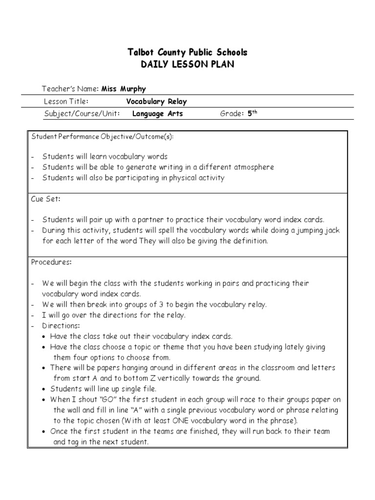 Ped Lesson Plan | PDF | Vocabulary | Lesson Plan