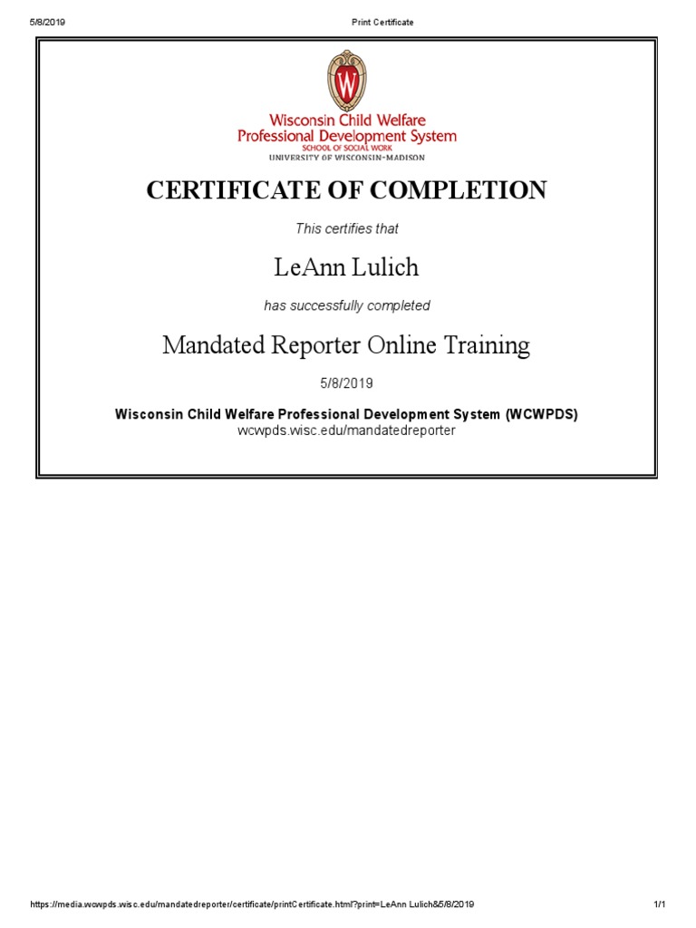 Mandated Reporter Training Cert | PDF