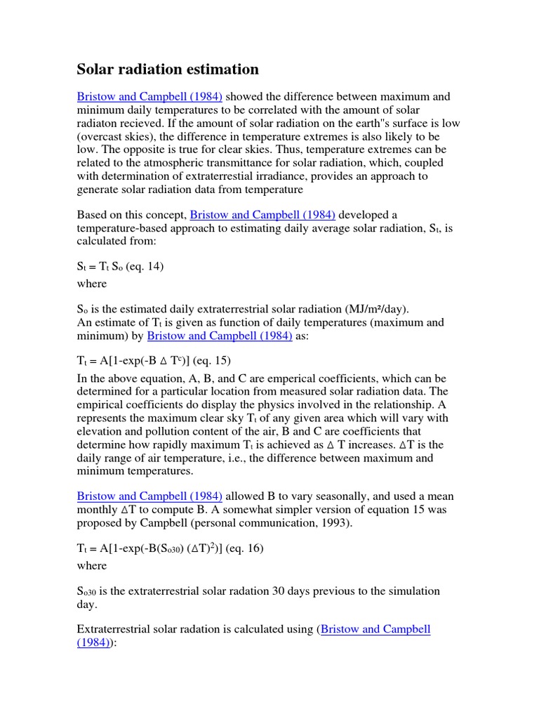 Solar Radiation Estimation | PDF | Sine | Atmosphere Of Earth