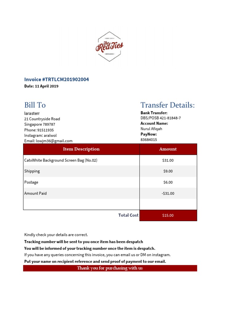 Bill To Transfer Details:: Invoice #TRTLCM201902004 | PDF
