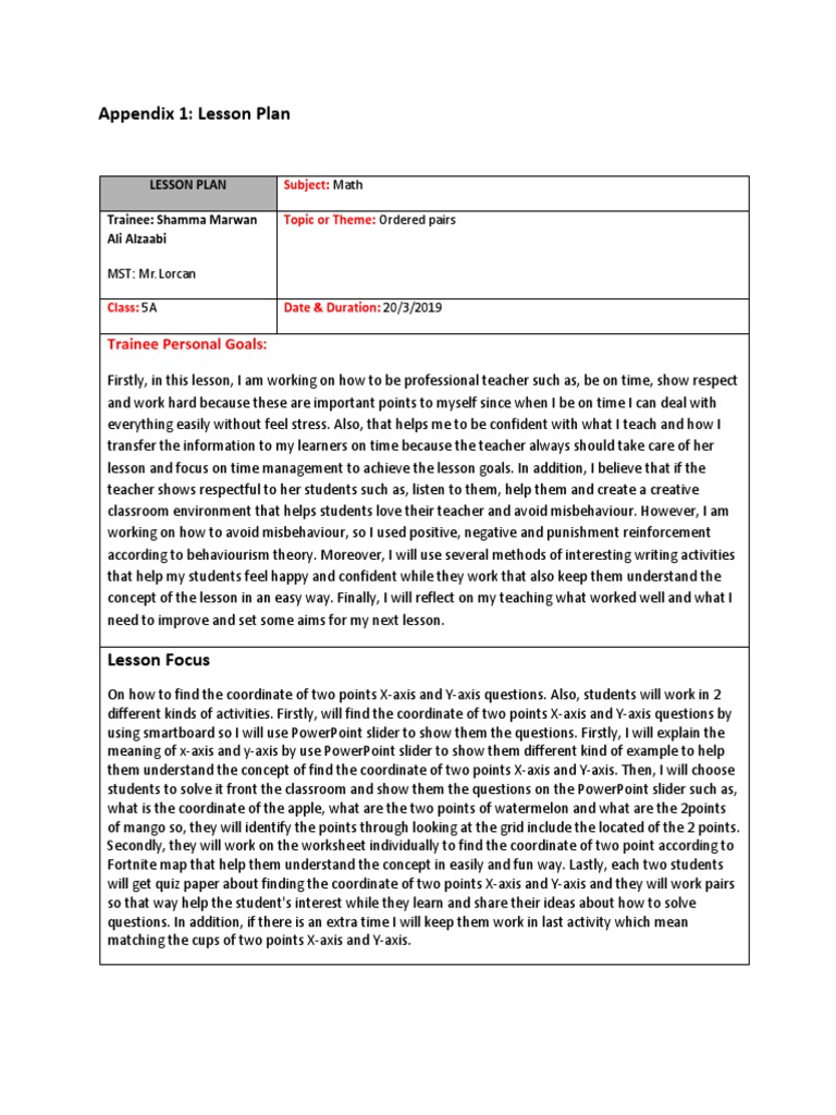 Appendix 1: Lesson Plan: Trainee Personal Goals | PDF | Cartesian ...