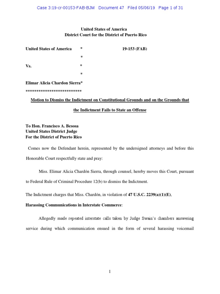 Moción para Desestimar Caso de Maestra Que Dejó Mensajes A La Jueza Swain | PDF | Overbreadth ...