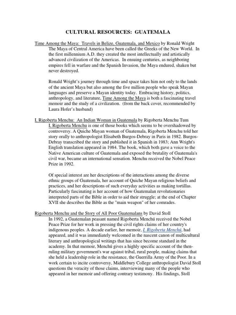 Cultural Resources: Guatemala: I, Rigoberta Menchú | PDF | Maya Peoples