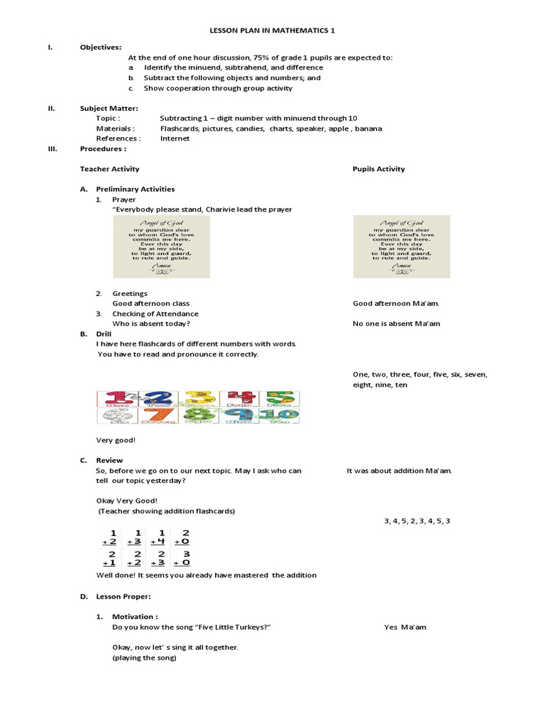 Sample Lesson Plan in Mathematics | PDF | Subtraction | Analysis