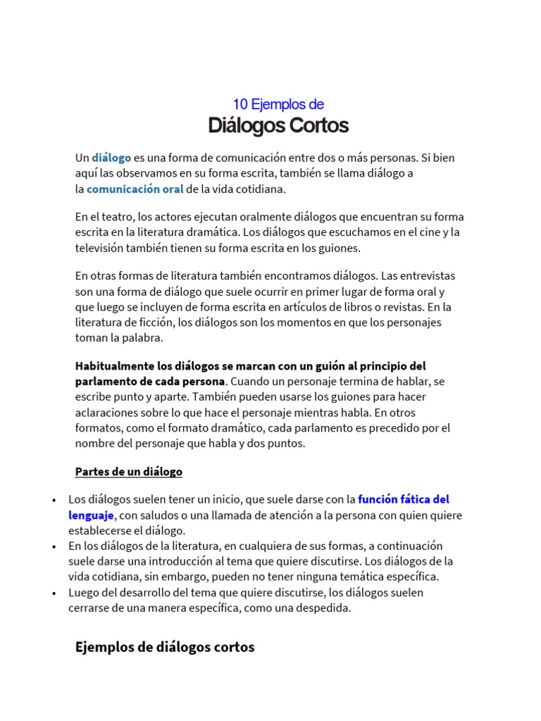 10 Ejemplos de Dialogos Cortos PDF | PDF | Comunicación