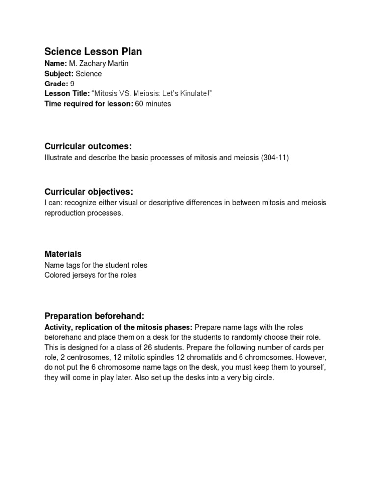 Mitosis Kinulation Lesson Plan | Download Free PDF | Mitosis | Meiosis