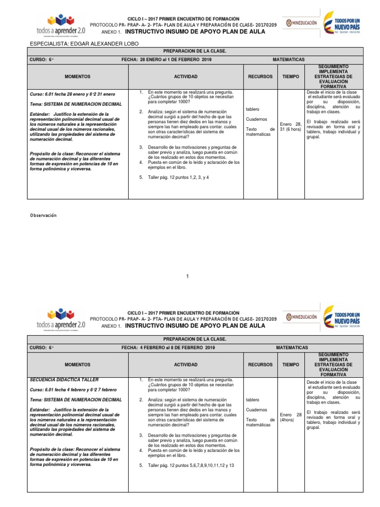 Plan de Clase: Números del 1 al 5 | PDF | Decimal | Geometría