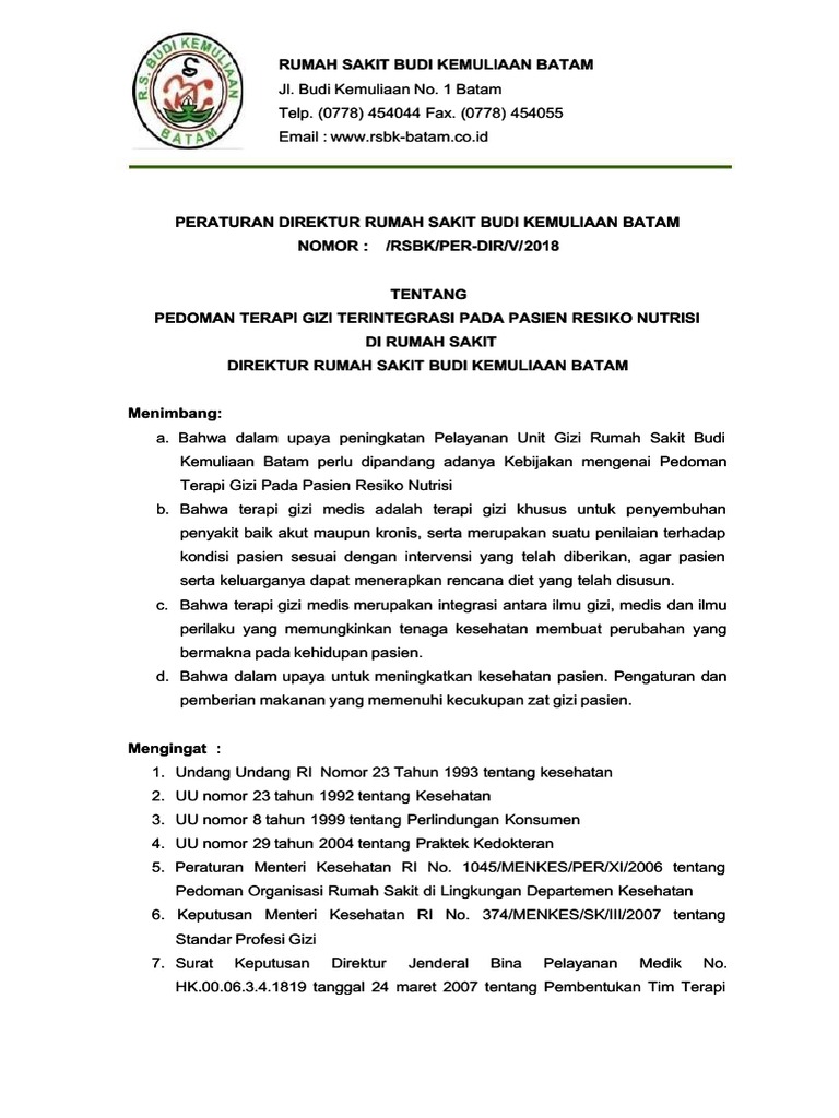 SK Pedoman Terapi Gizi Terintegrasi Pada Pasien Resiko Nutrisi | PDF ...
