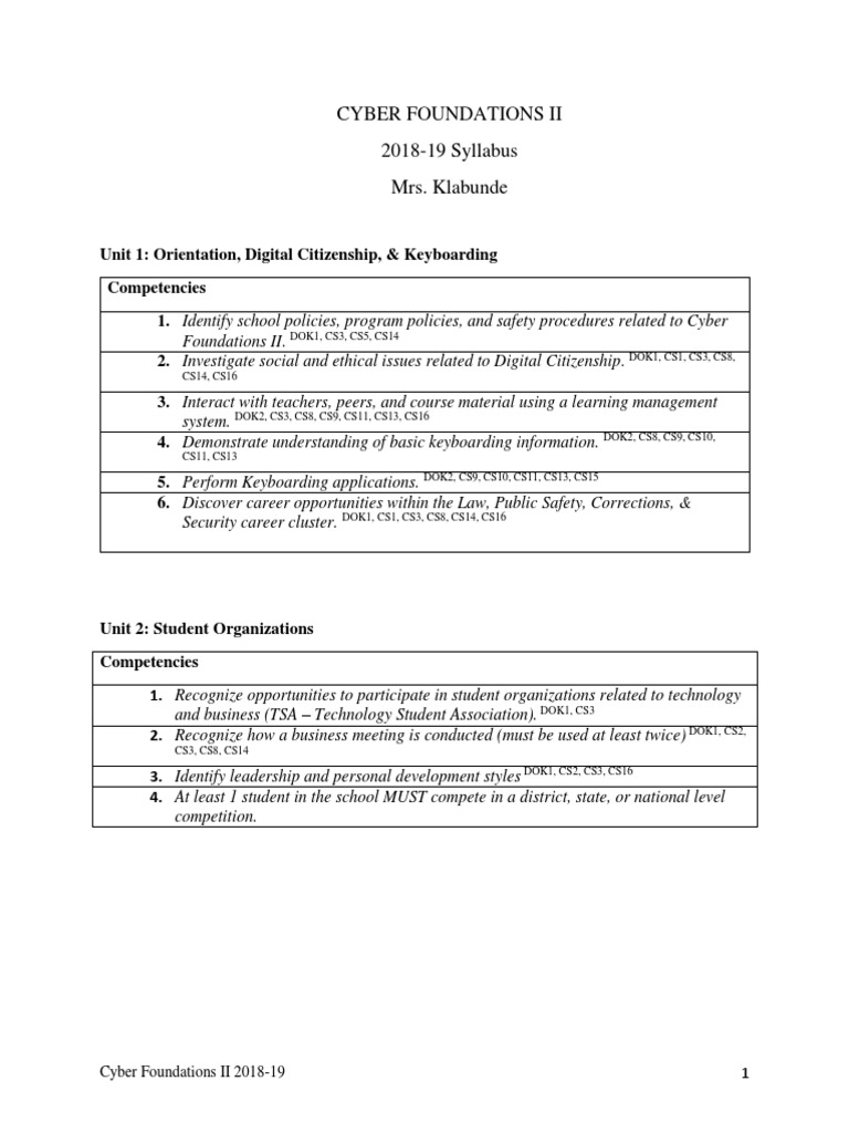 CYBER FOUNDATIONS II Syllabus.docx | Computer Science | Application ...