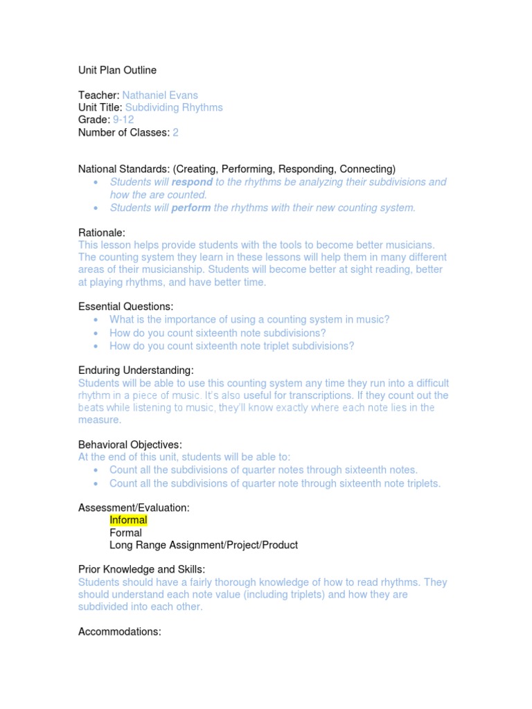 Rhythm Unit Plan | PDF | Rhythm | Musical Notation