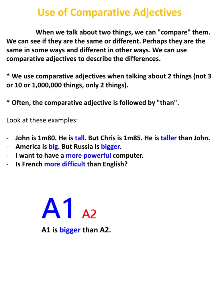 Use of Comparative Adjectives: A1 Is Than A2 | PDF