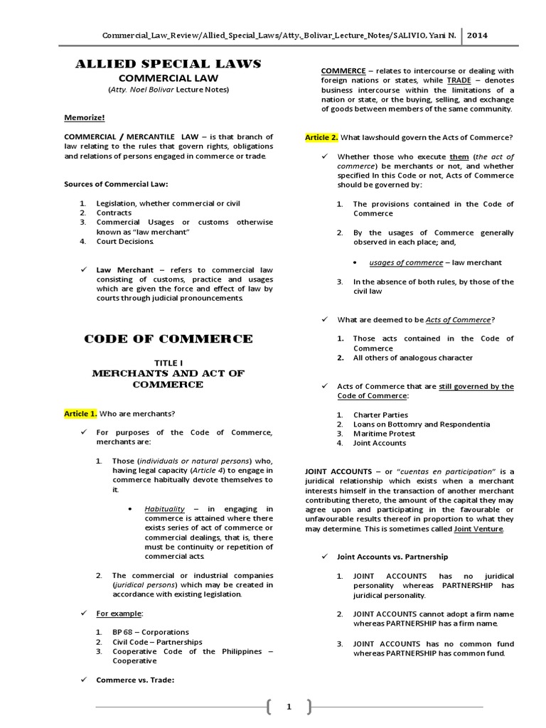 Allied Special Laws: Commercial Law | PDF | Letter Of Credit | Security ...