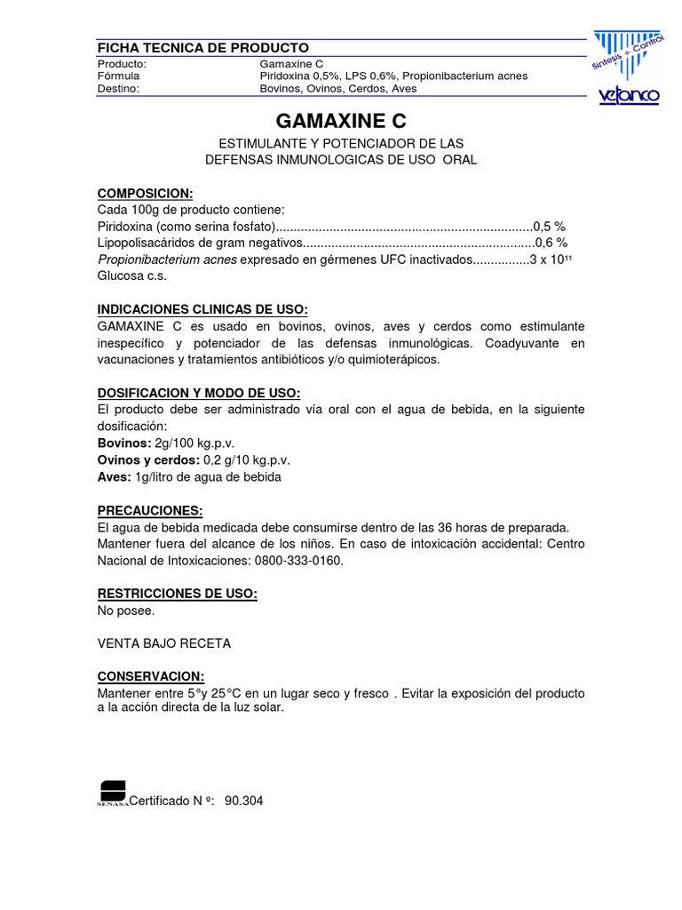 Gamaxine C (Ficha Tecnica) | PDF