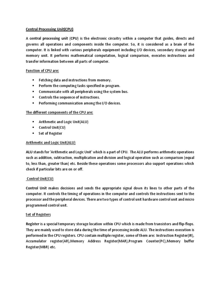 Central Processing Unit | PDF | Central Processing Unit | Computer Data ...