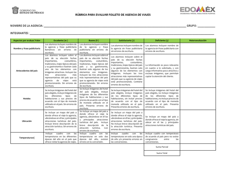 Rúbrica para Evaluar Folleto de Agencia de Viajes1 | PDF | Turismo ...