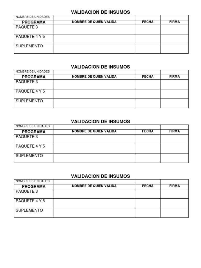 Formato Validacion de Insumos | PDF