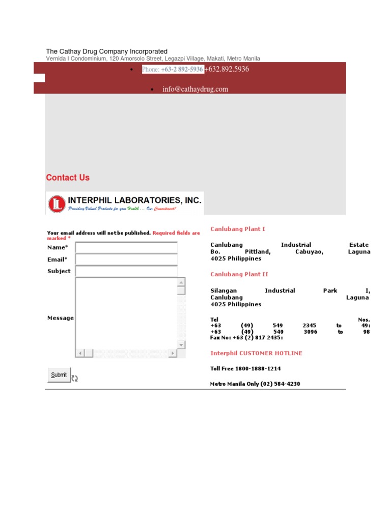 Cathay Drug Company Contact Information | PDF | Telecommunications