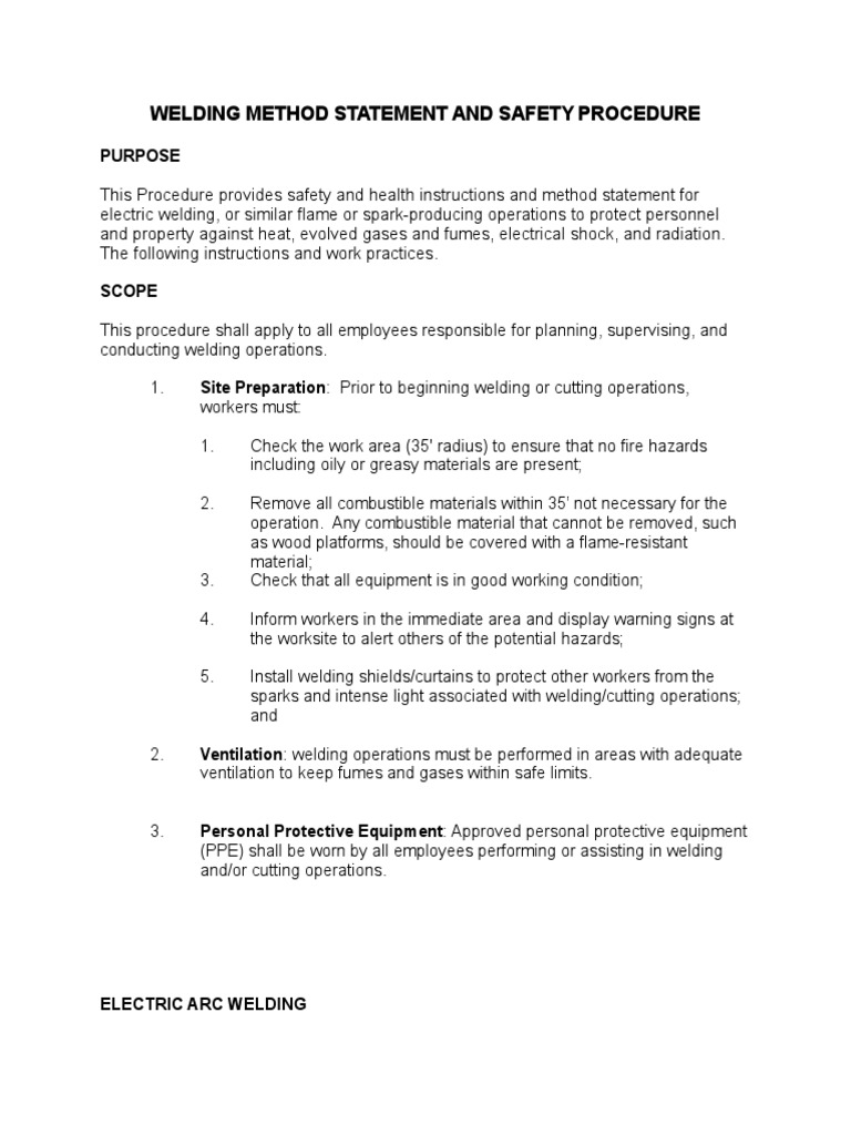 Electric Welding Method Statement and Safe Work | PDF | Welding ...