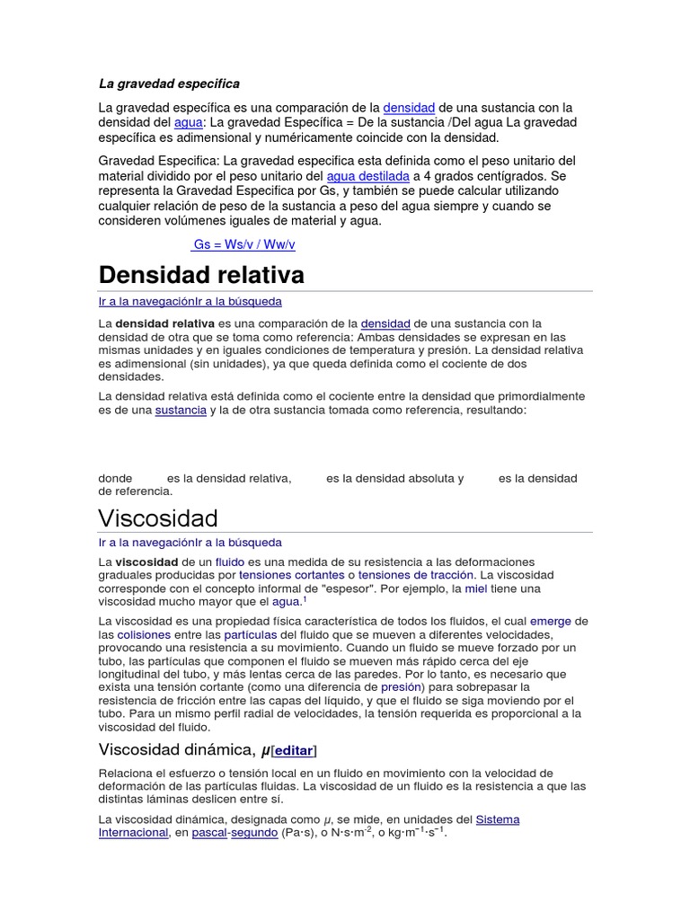 Gravedad Específica: Definición y Unidades | PDF | Tensión superficial ...