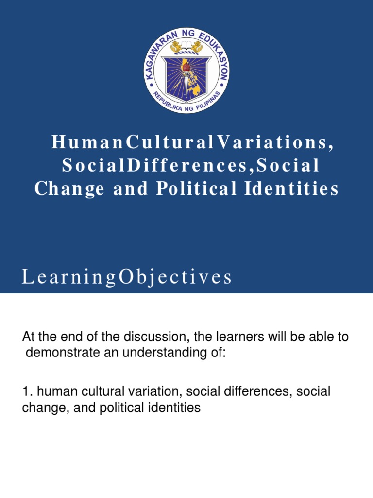Lesson 1 Human Cultural Variations Social Differences Social Change and ...