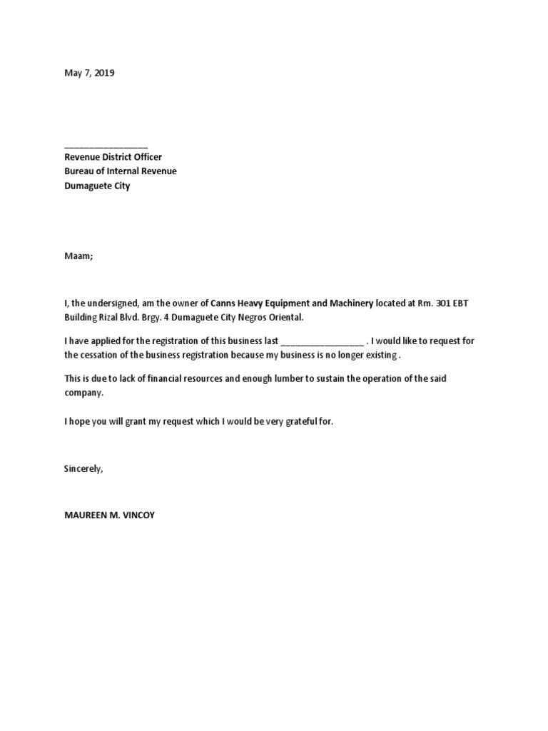 Closure Request for Business Registration | PDF
