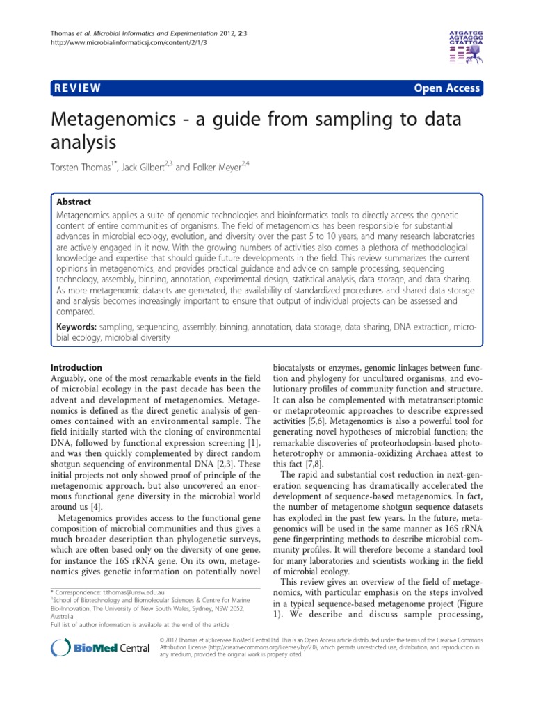 Metagenomics - A Guide From Sampling To Data Analysis | PDF | Dna ...