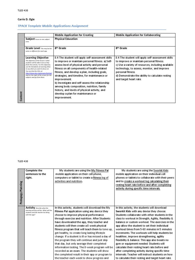 Tpack App Review Template sp19 1 | PDF | Mobile App | Physical Fitness