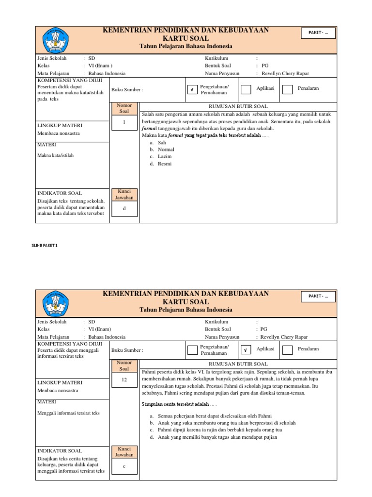 Format Kartu Soal | PDF