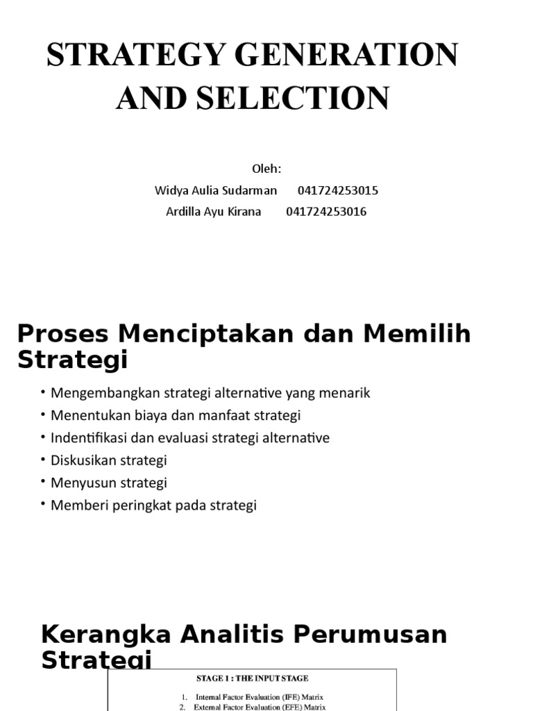 Strategy Generation and Selection | PDF | Bisnis