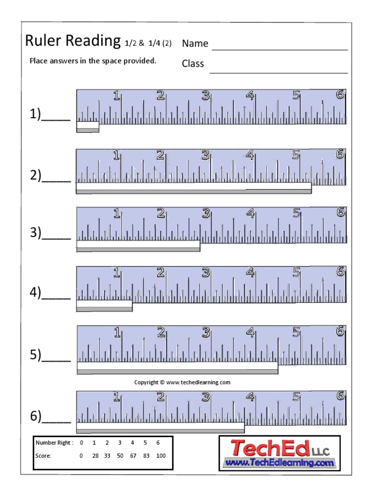 Ruler Reading: Name Class | PDF