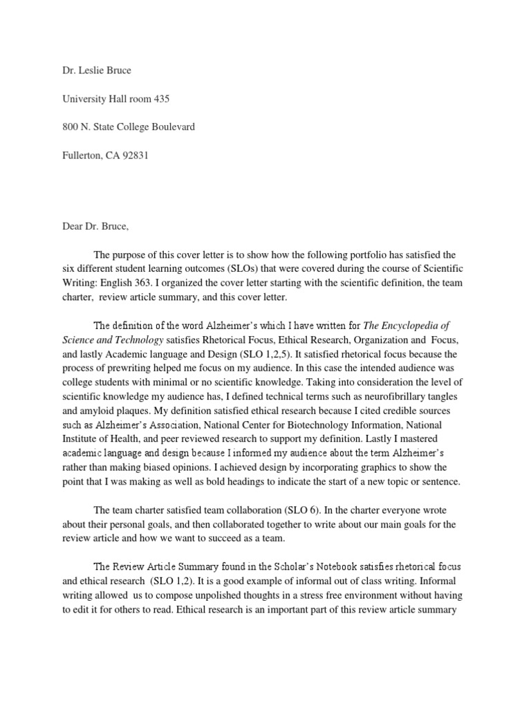 Cover Letter | PDF | Alzheimer's Disease | Science