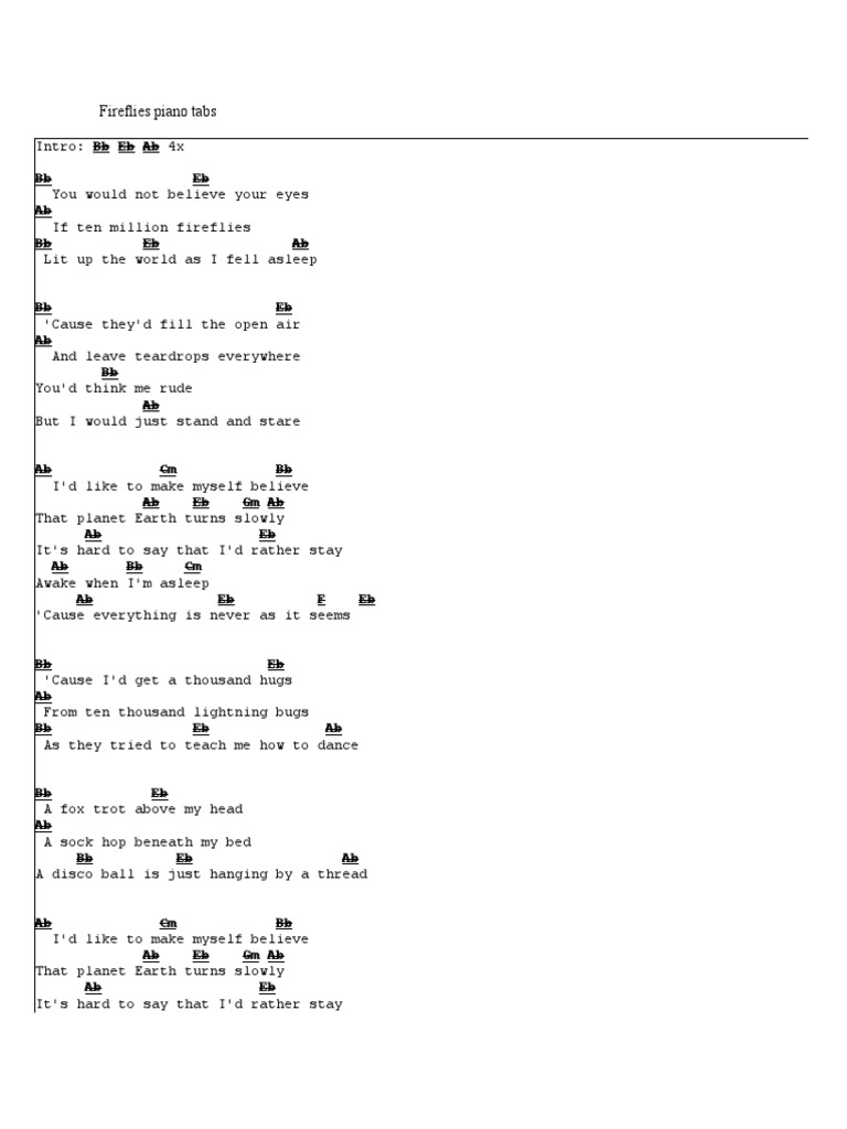 Piano Tabs for "Fireflies" | PDF
