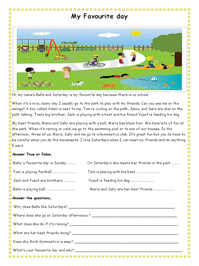 My Favourite Day Reading Comprehension Exercises - 88689 | PDF