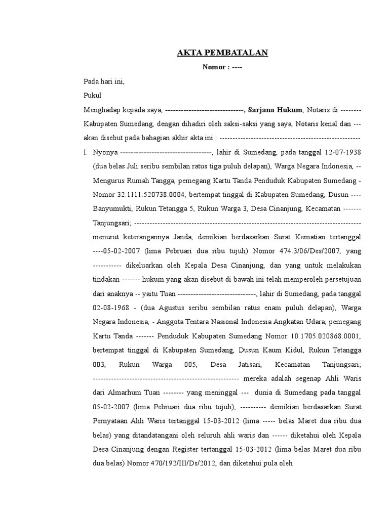 Contoh Akta Pembatalan Jual Beli | PDF