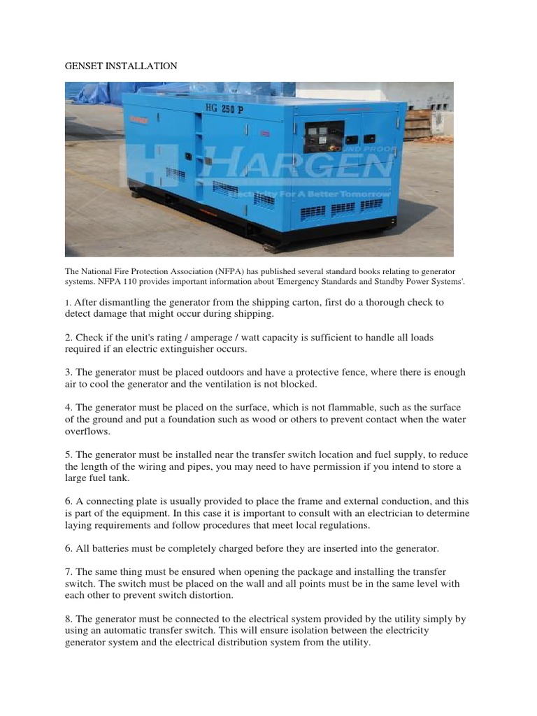 Genset Installation and Sop | PDF | Switch | Machines
