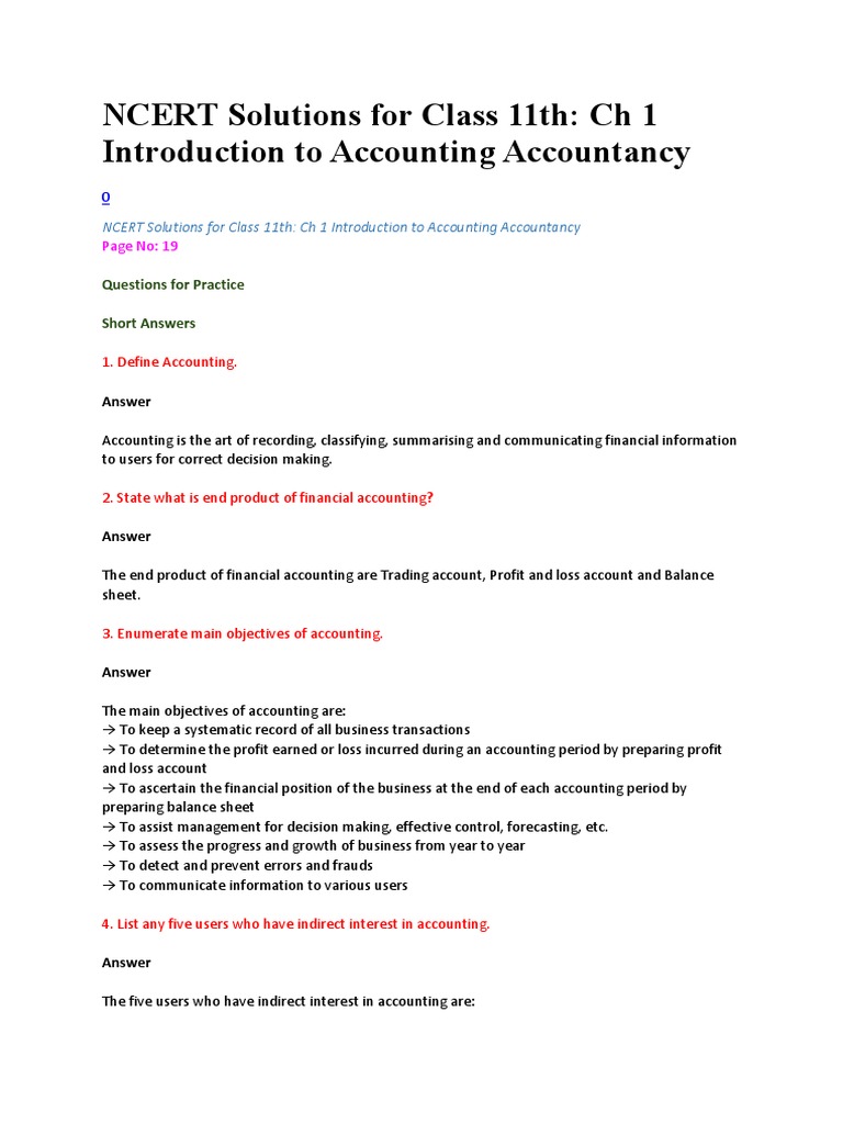 NCERT Solutions For Class 11th: CH 1 Introduction To Accounting ...