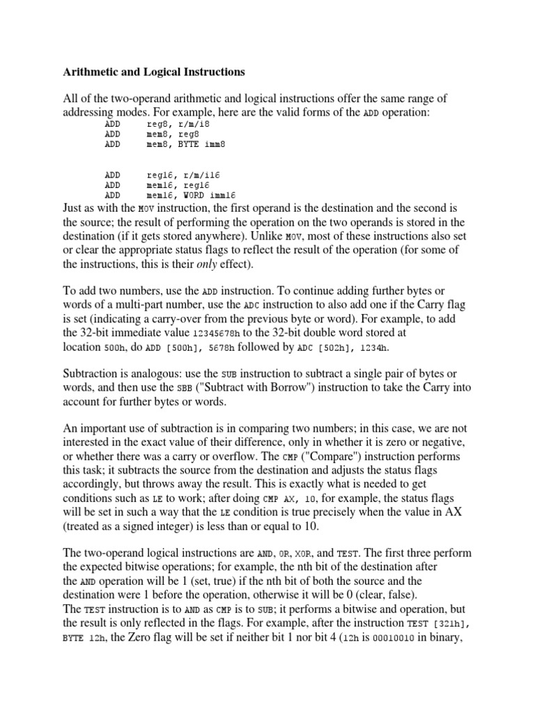Arithmetic and Logical Instructions | PDF | Bit | Numbers