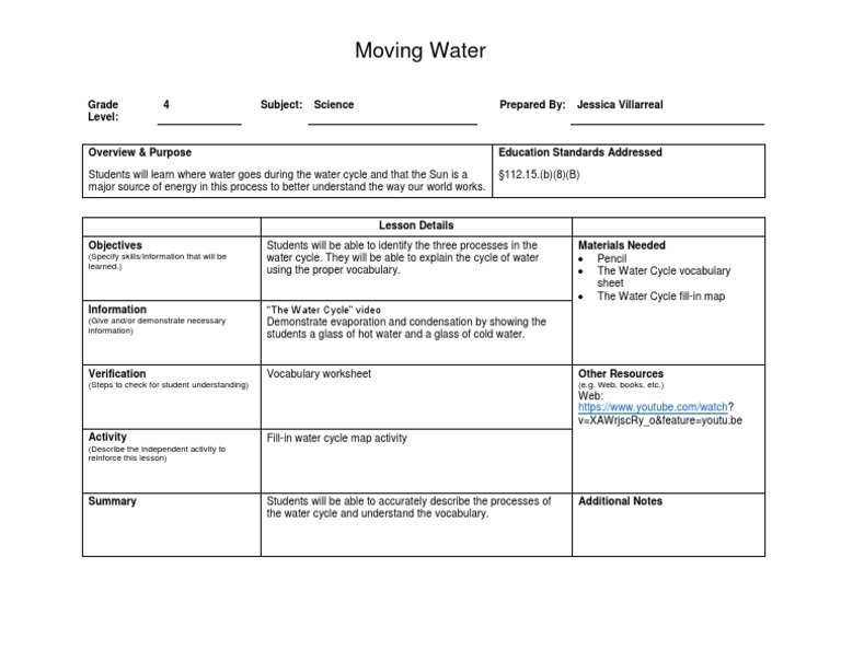 Moving Water Lesson Plan 1 | PDF | Water Cycle | Water