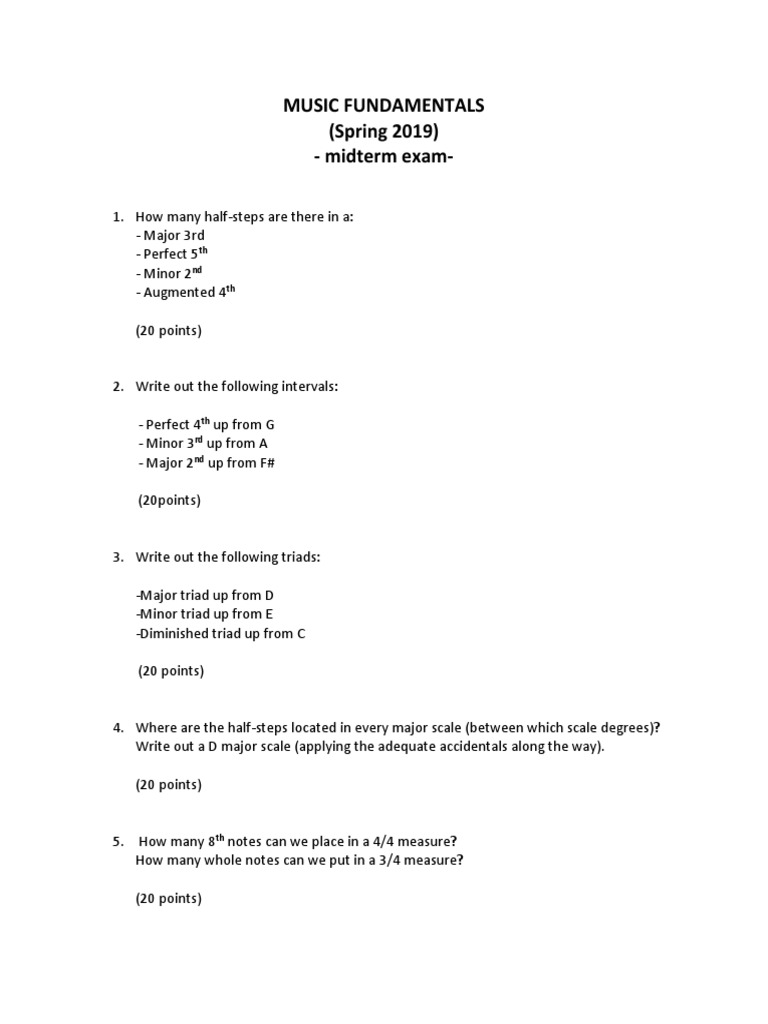 Music Fundamentals (Spring 2019) - Midterm Exam-: TH ND TH | PDF