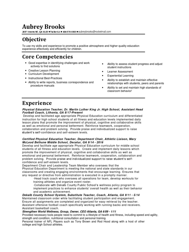 Aubrey Brooks Resume Updated 2019 | PDF | Personal Trainer | Physical ...
