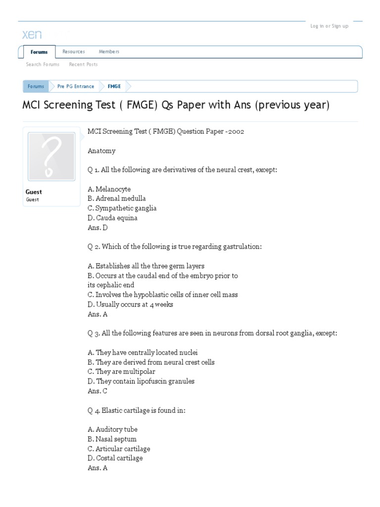 MCI Screening Test (FMGE) PDF | Download Free PDF | Thyroid | Esophagus