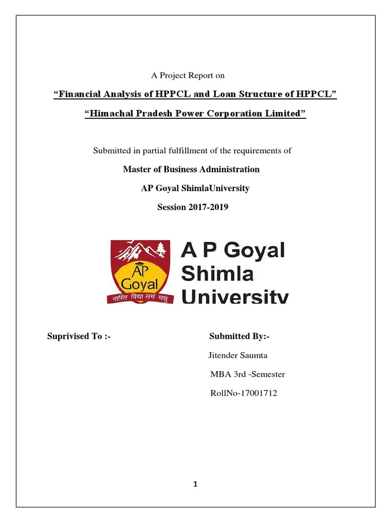 "Financial Analysis of HPPCL and Loan Structure of HPPCL" "Himachal ...