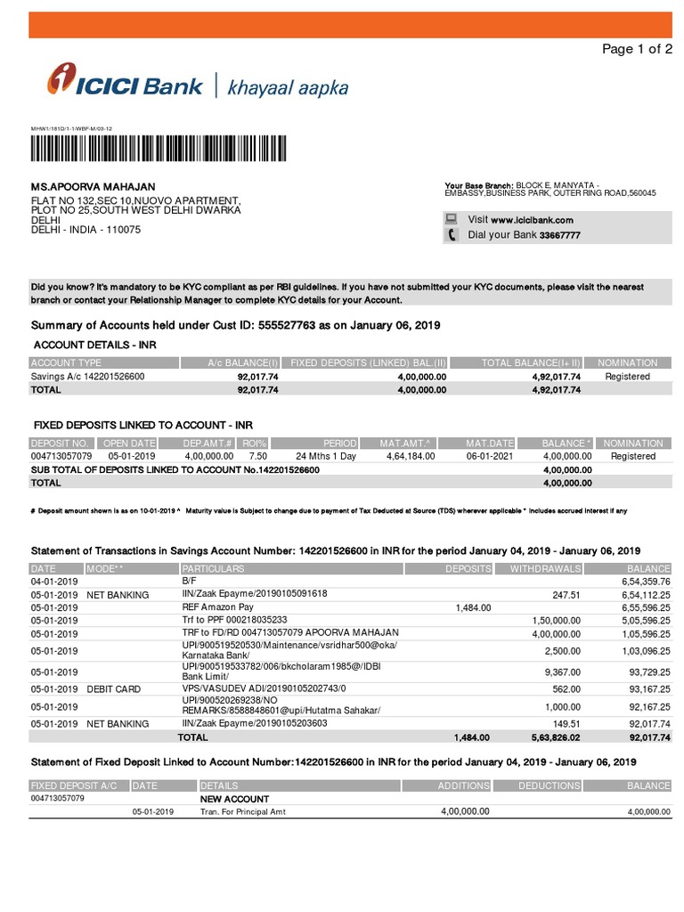 Bank Statement - PPF PDF | PDF | Banks | Debit Card