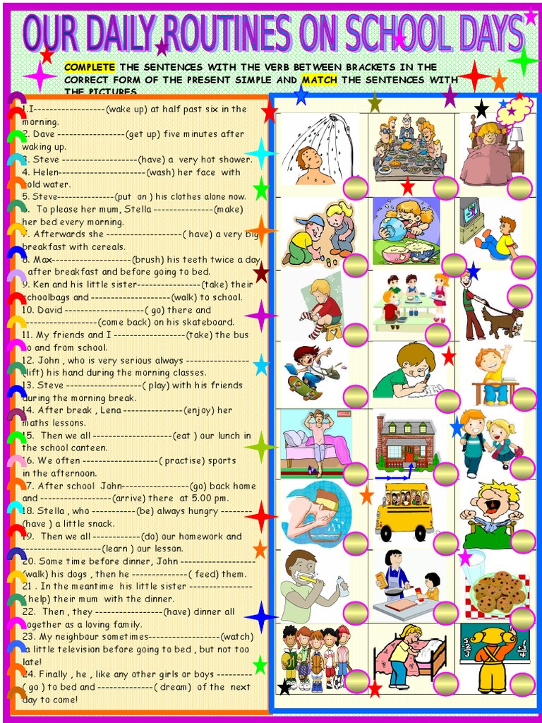 Daily Routines On School Days Grammar | PDF | Grammar | Languages