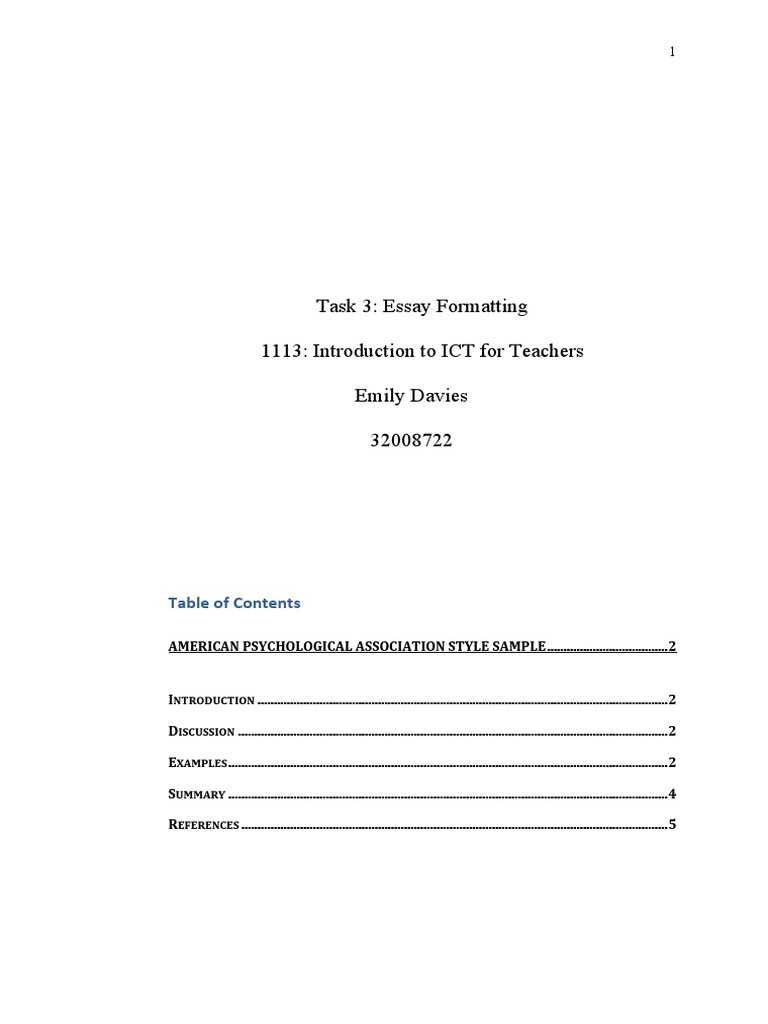 Task 3: Essay Formatting 1113: Introduction To ICT For Teachers Emily ...