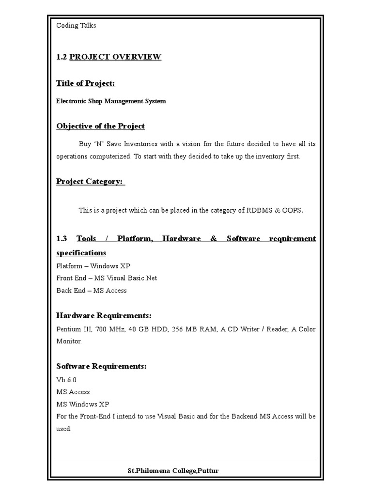 Electronic Shop Project Report | PDF | Microsoft Access | Databases