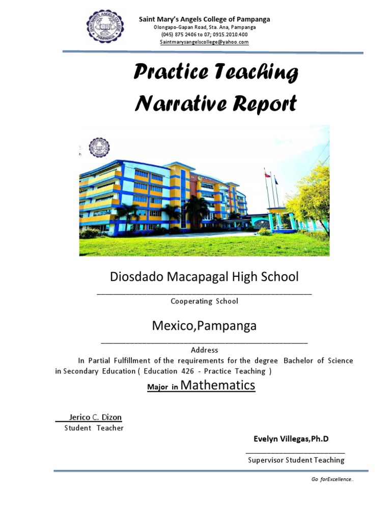 Practice Teaching Narrative Report: Diosdado Macapagal High School ...